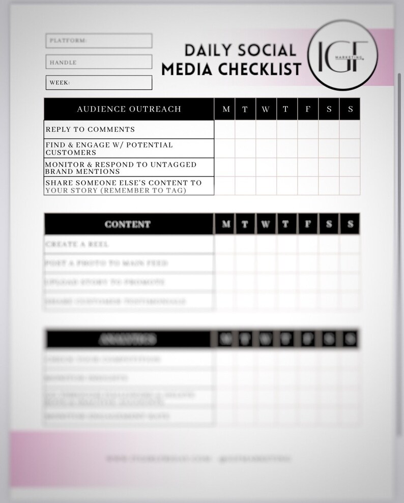 Daily Social Media Checklist - Etsy