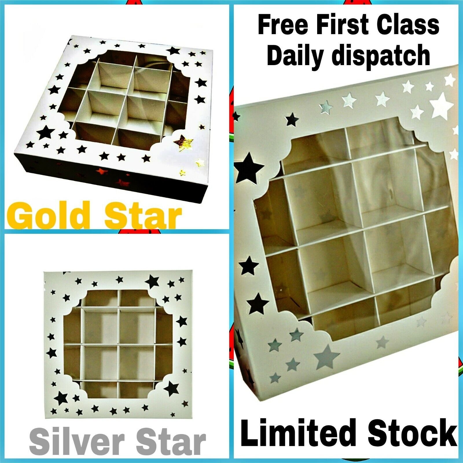 Silver and Gold Star Empty Pick & Mix Sweet Boxes Window Display Ideal ...