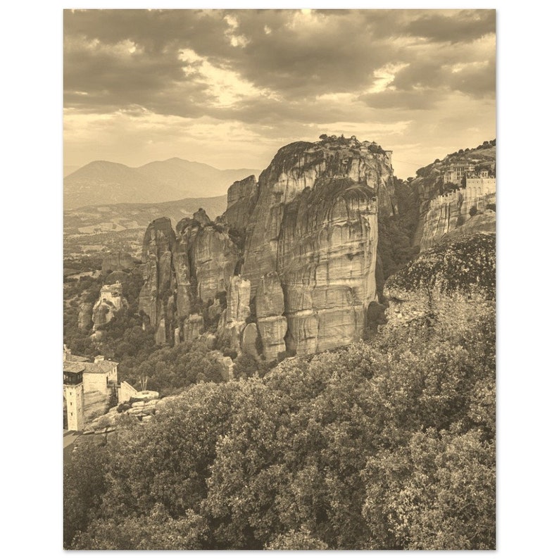 Vintage Meteora Greece Poster: Sepia Travel Print - Etsy