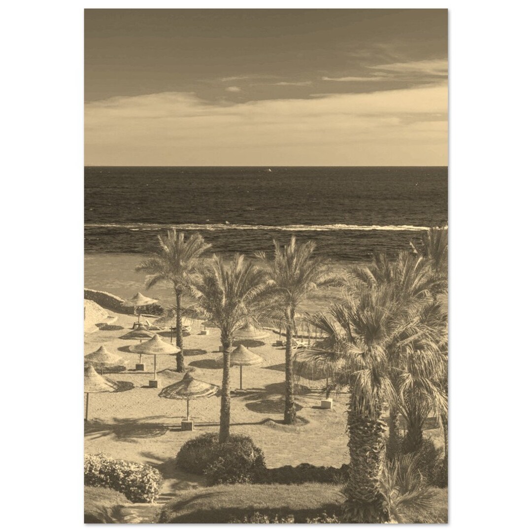 Vintage Hurghada Egypt Travel Poster: Sepia Palm Beach Print - Etsy
