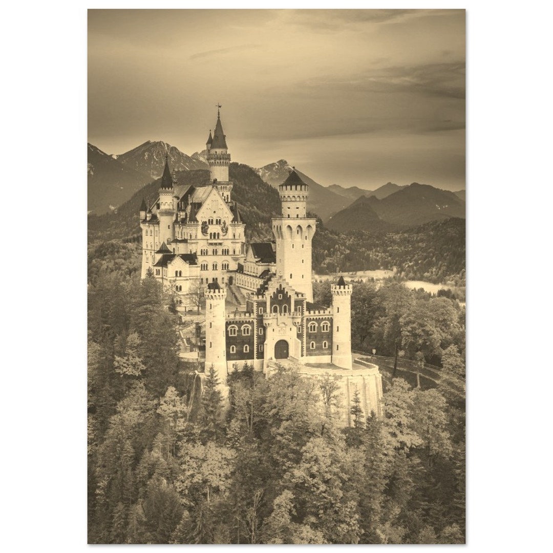 Vintage Neuschwanstein Castle Poster: Sepia Bavaria Travel Print - Etsy