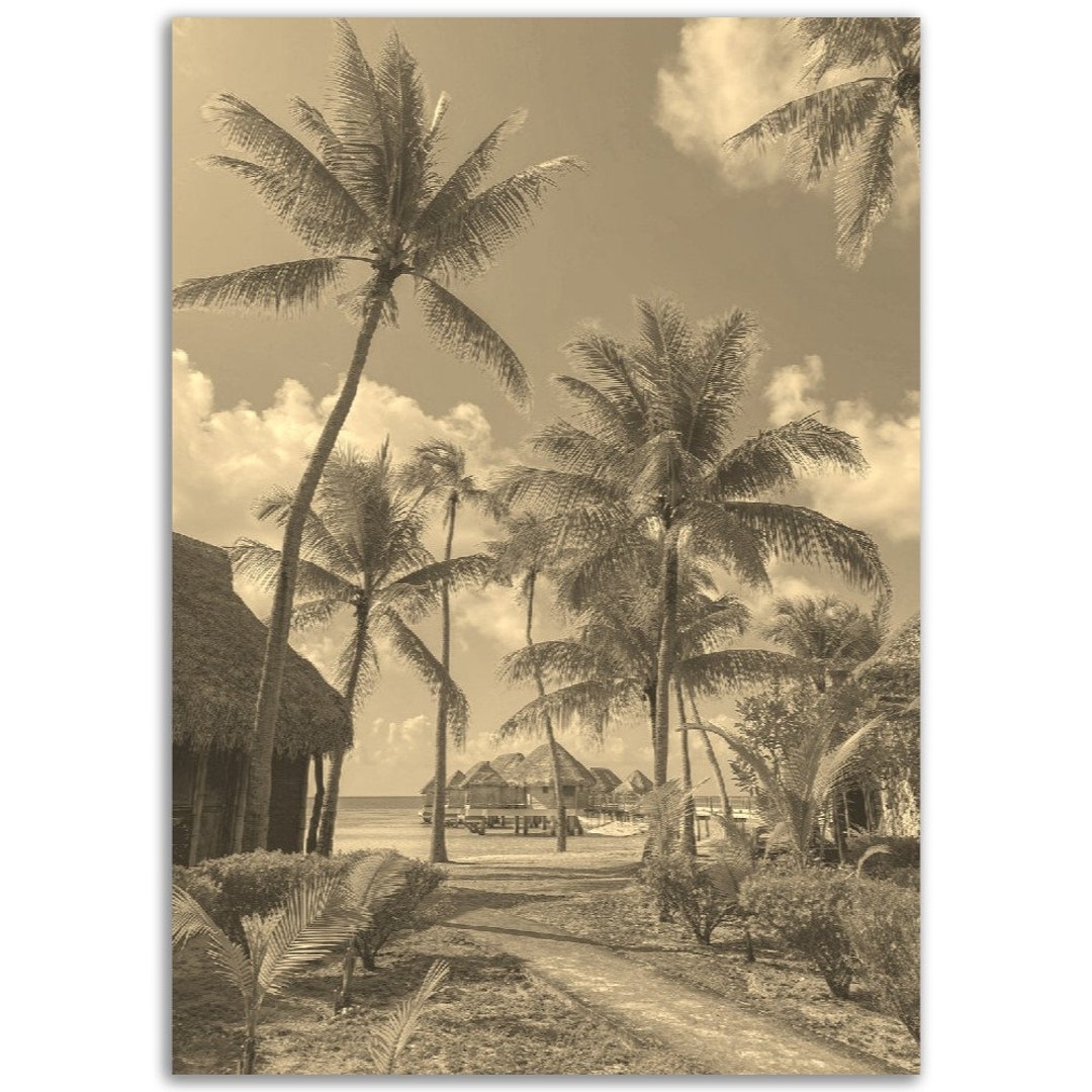 Vintage Tahiti French Polynesia Poster Print | Retro Tahiti Sepia Photo ...