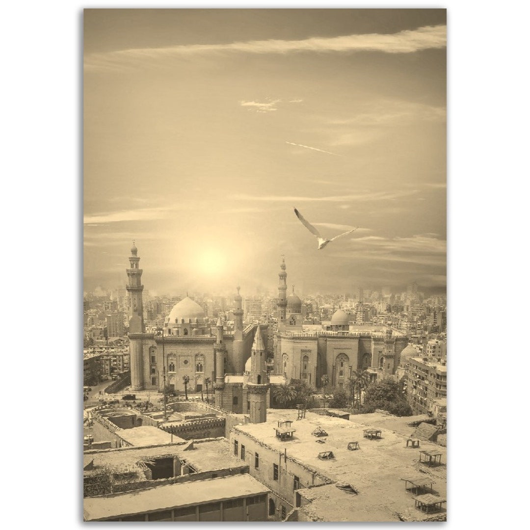Vintage Cairo Egypt Poster Print | Retro Cairo Cityscape Black Sepia ...