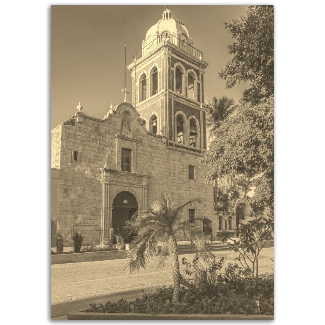 Vintage Baja California Mexico Poster Print | Retro Church Black Sepia ...