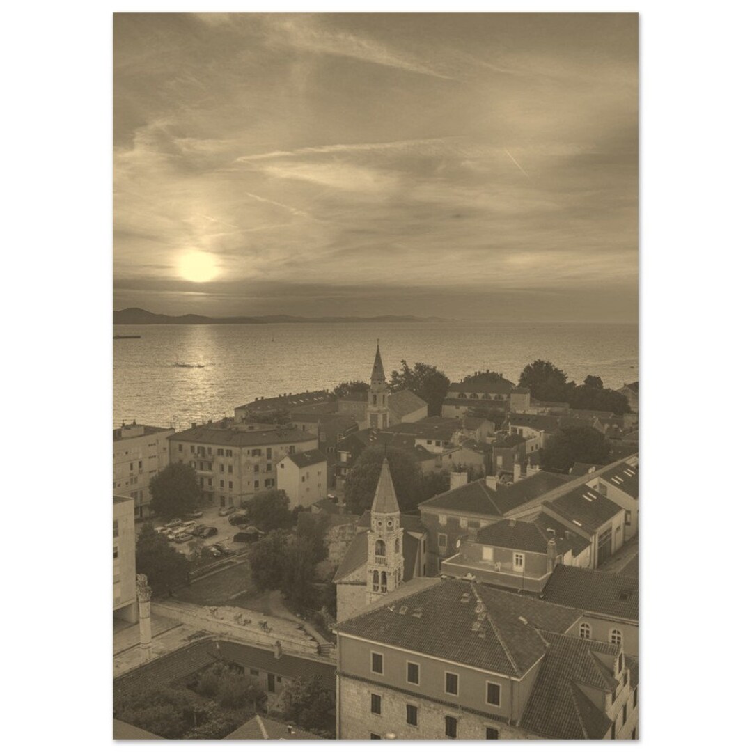 Vintage Zadar Kroatien Poster | Retro Zadar Stadtbild Sepia Print ...