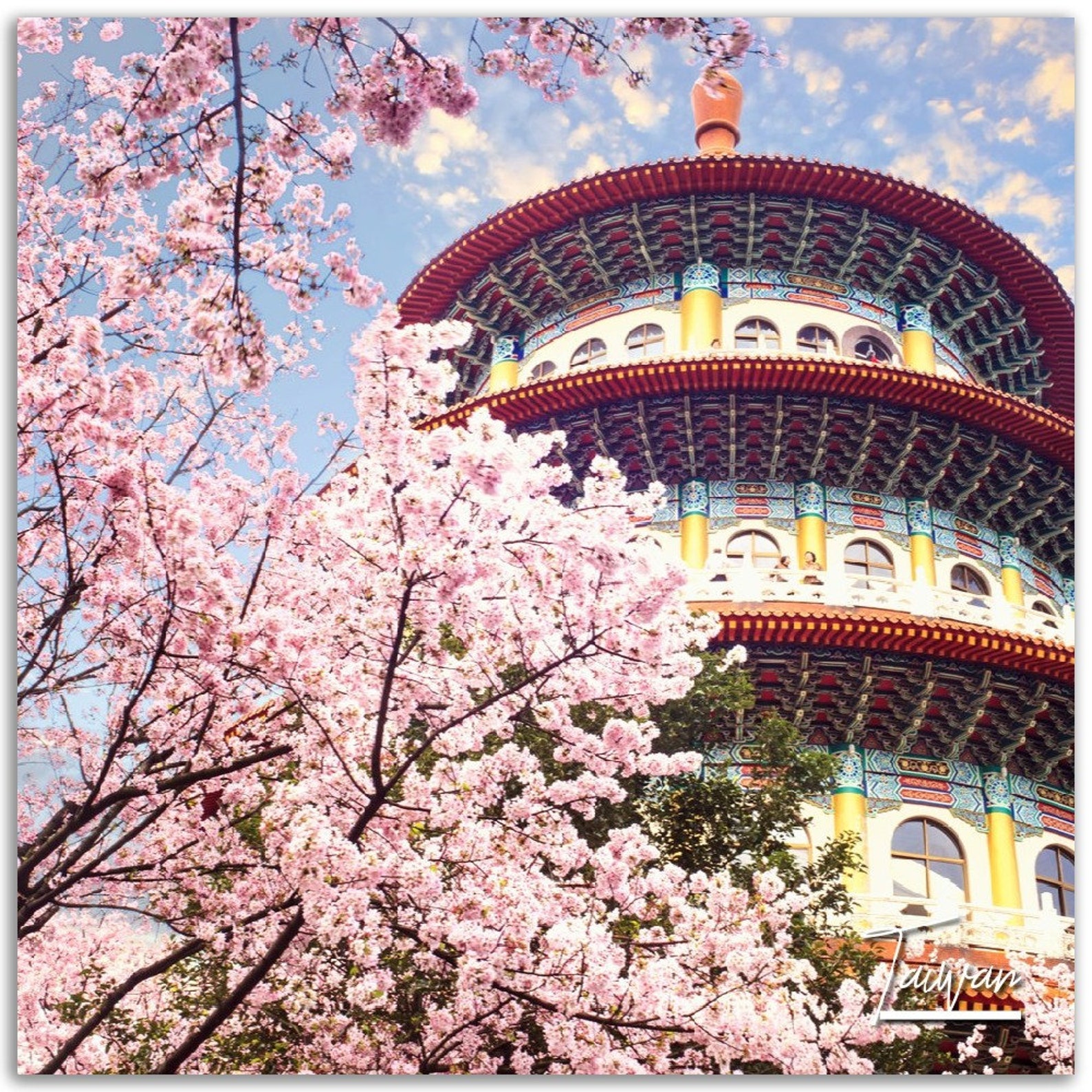 Taiwan Poster Print Spring Cherry Tree Wall Art Taiwan Pagoda Photo ...