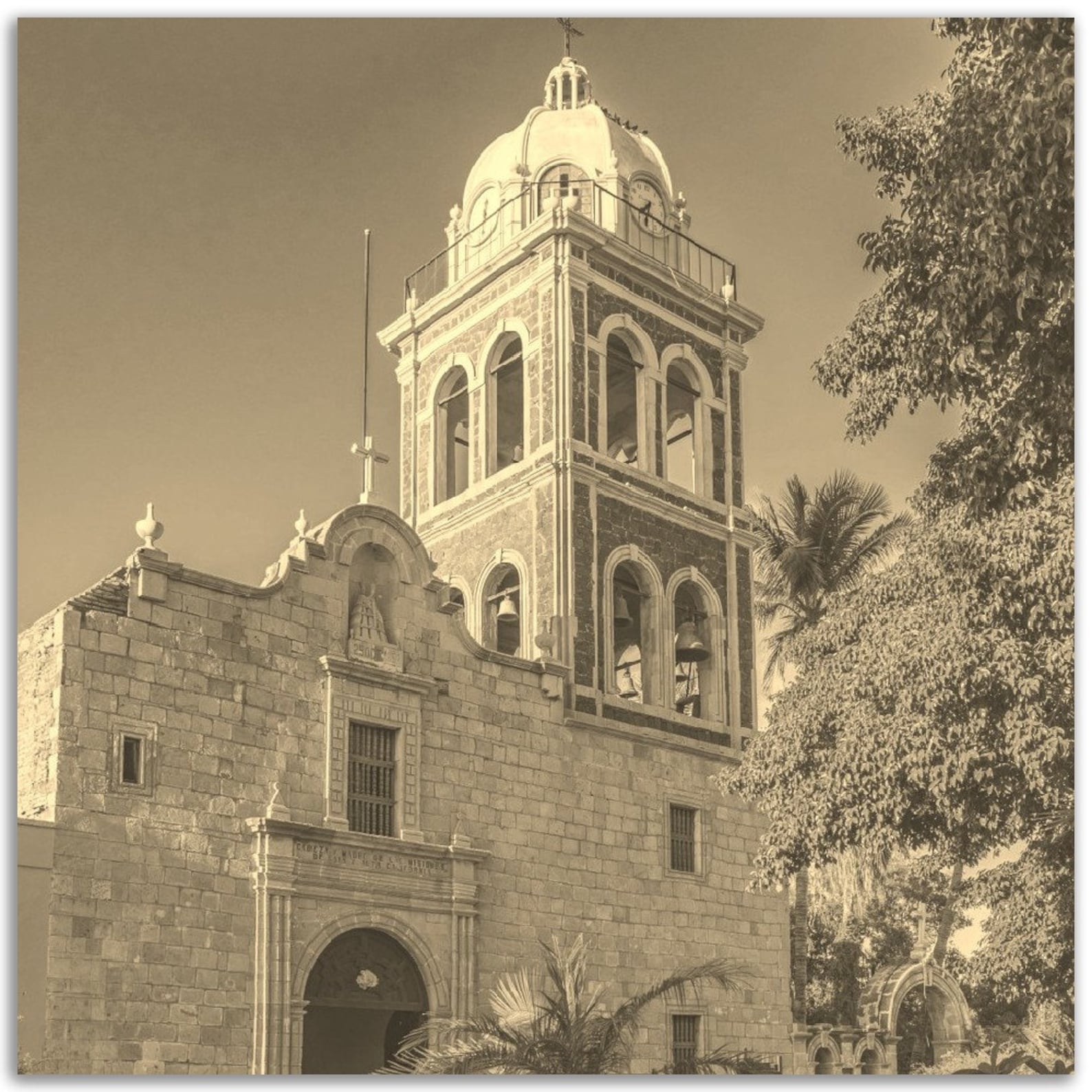 Vintage Baja California Mexico Poster Print Retro Church Black Sepia ...