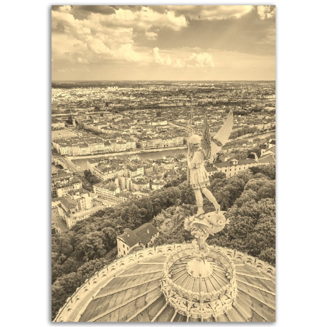 Vintage Lyon Poster France Print | Retro Lyon Black White Sepia Photo ...