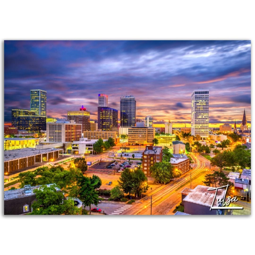 Tulsa Oklahoma Skyline Poster Print: Sunset Cityscape Wall Art - Etsy