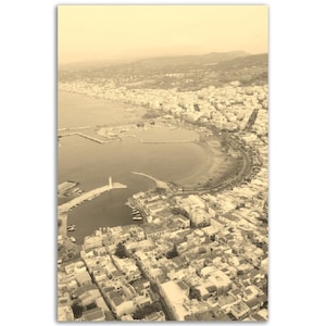 Vintage Rethymno Greece Poster Print | Retro Rethymno Aerial View Sepia ...