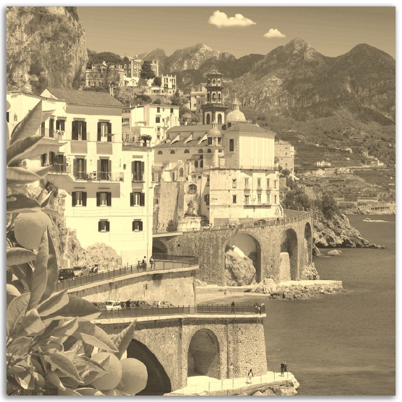 Vintage Portofino Poster Italy Print Retro Italian Riviera Black Sepia ...