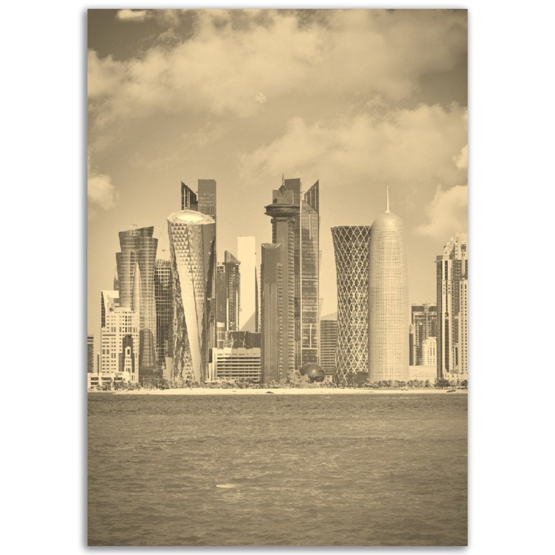 Vintage Doha Poster Print | Retro Qatar Doha Black White Sepia Photo ...
