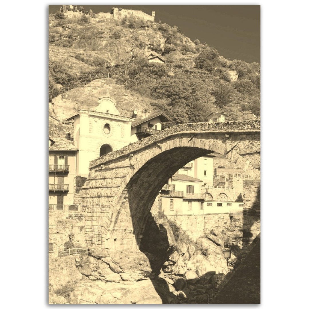 Vintage Piedmont Italy Poster: Sepia Village Travel Print - Etsy