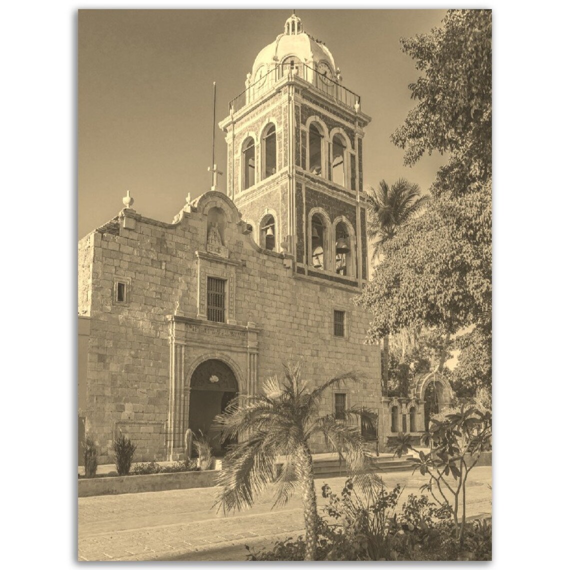 Vintage Baja California Mexico Poster Print Retro Church Black Sepia ...