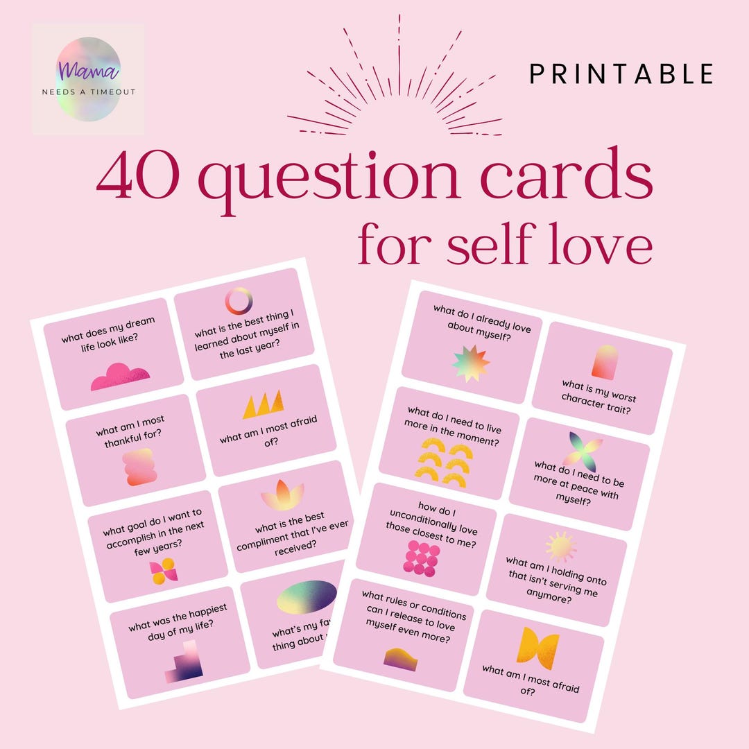 40 Question Cards for Self Love Printable Card Deck, Self Esteem ...