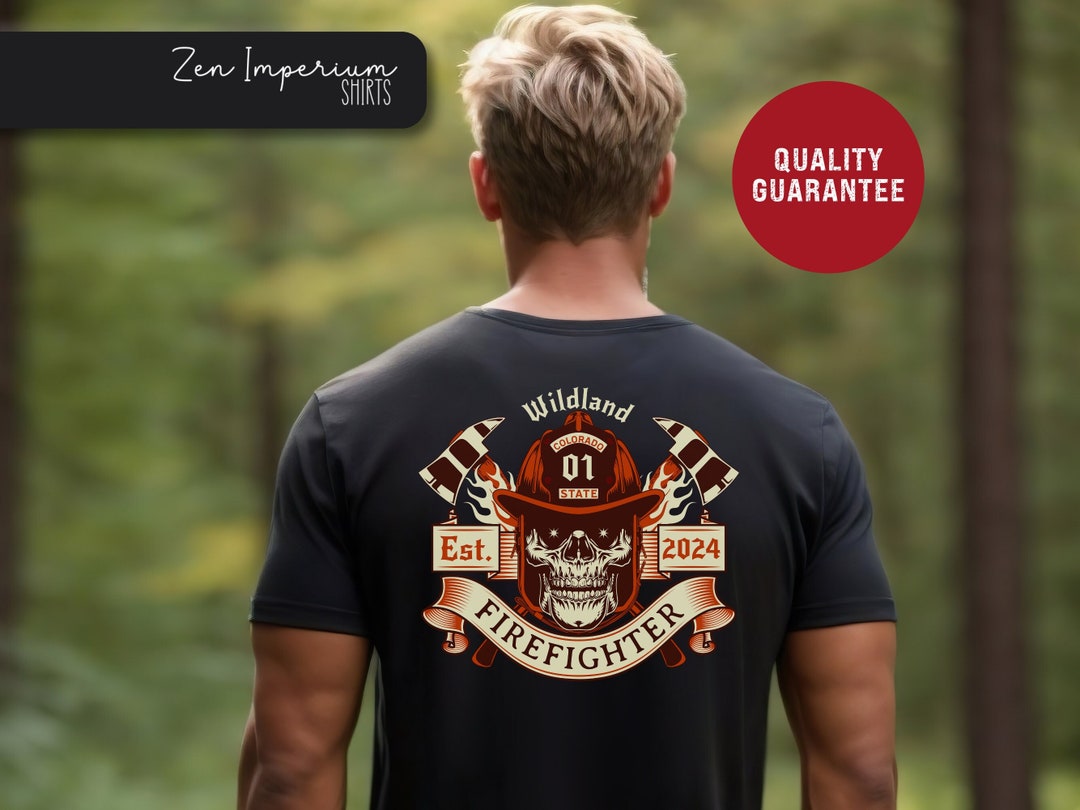 Wildland Firefighter Skull Custom State Tshirt Front Back Graphic Short ...