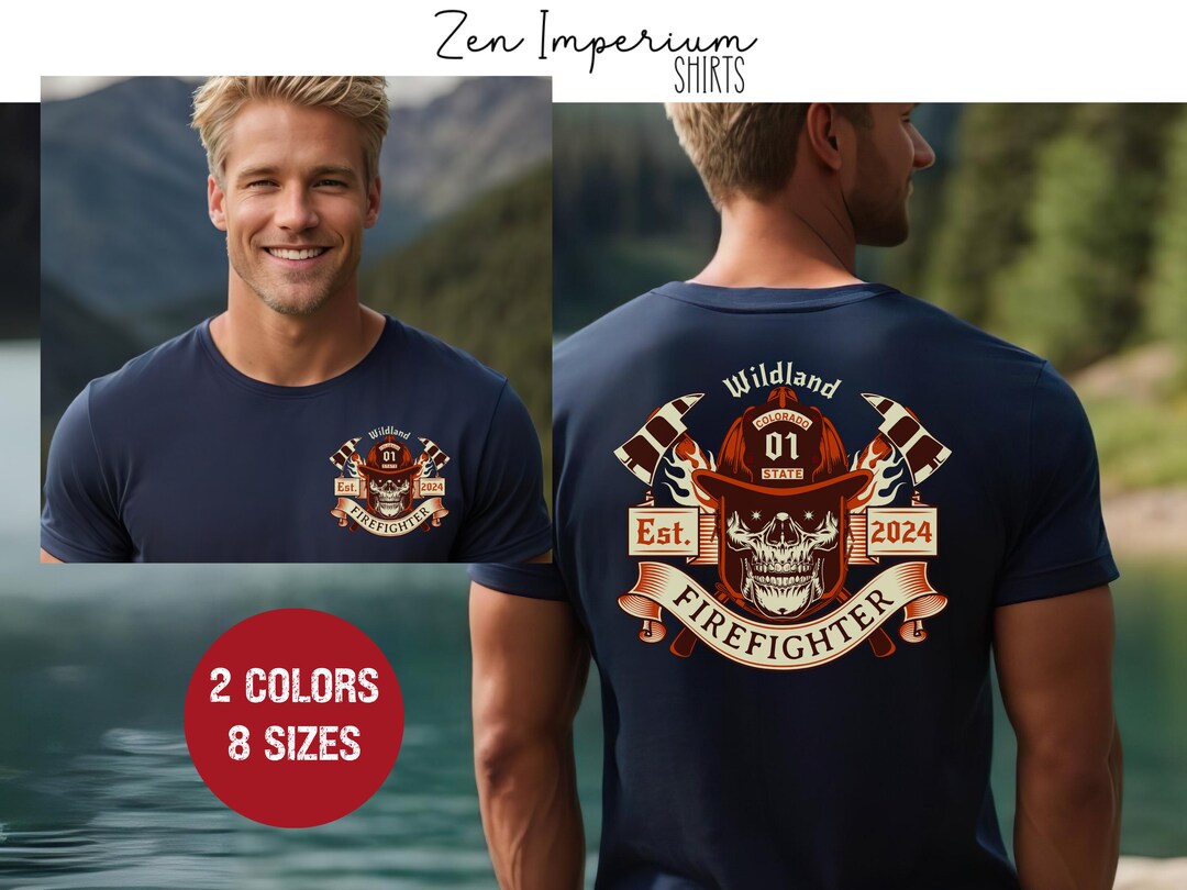 Wildland Firefighter Skull Custom State Tshirt Front Back Graphic Short ...