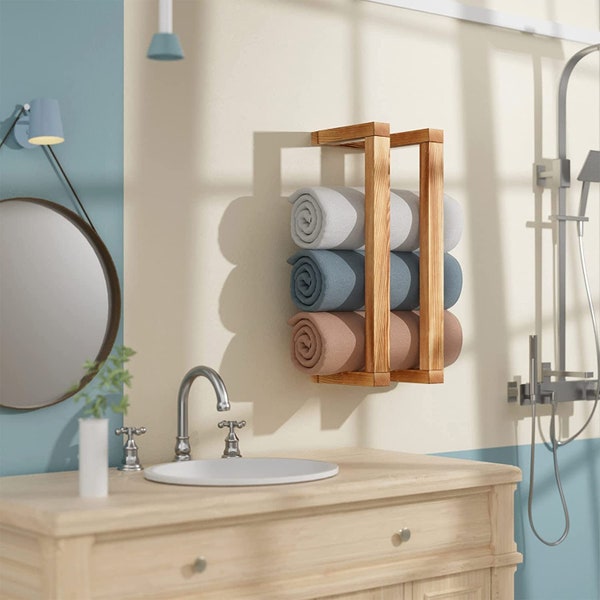 Wooden Bathroom Towel Rack - Etsy