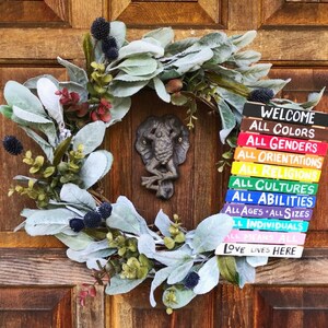 Add Rainbow Welcome Sign With Wreath Purchase Colorful - Etsy