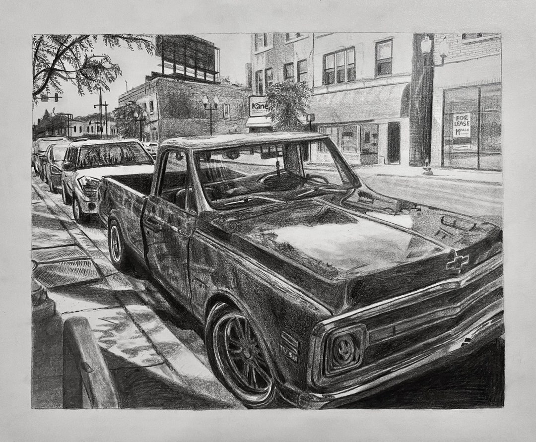 Original Graphite Car Drawing - Etsy