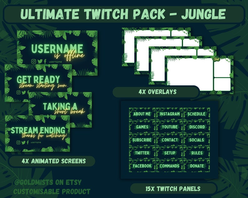 ULTIMATE Twitch Pack - Jungle Style - 4x Overlays, 4x Animated Screens ...