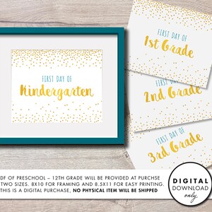 First Day of School Grade Signs DIGITAL DOWNLOAD - Etsy