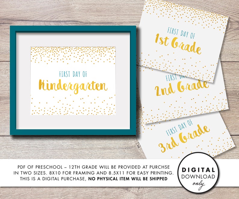 First Day of School Grade Signs –– DIGITAL DOWNLOAD - Etsy