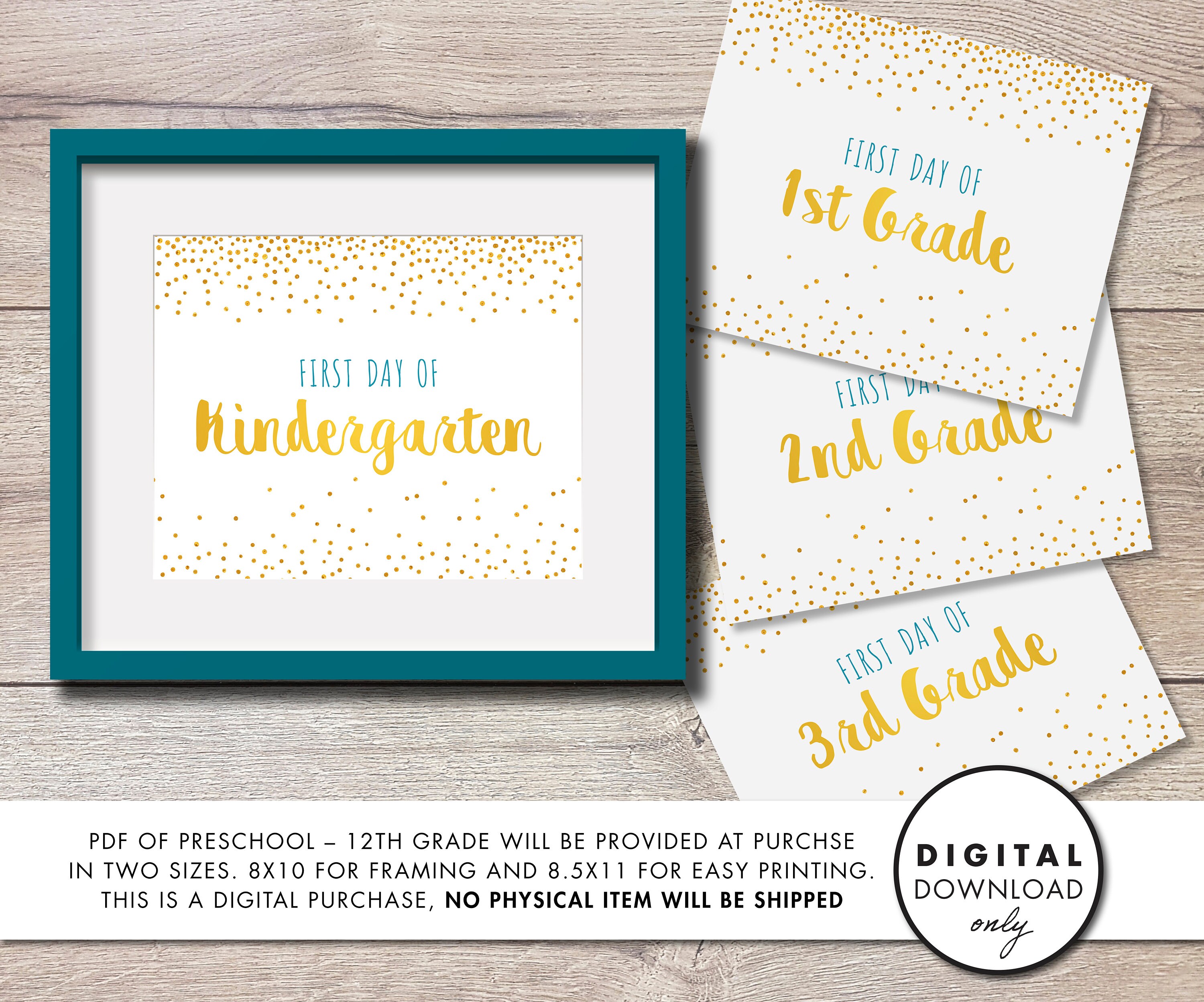 First Day of School Grade Signs –– DIGITAL DOWNLOAD - Etsy