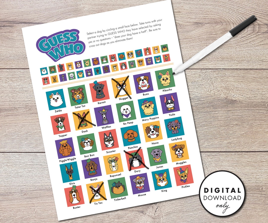 Dog Guess Who Dry Erase Game - PRINTABLE - Digital Download - Etsy