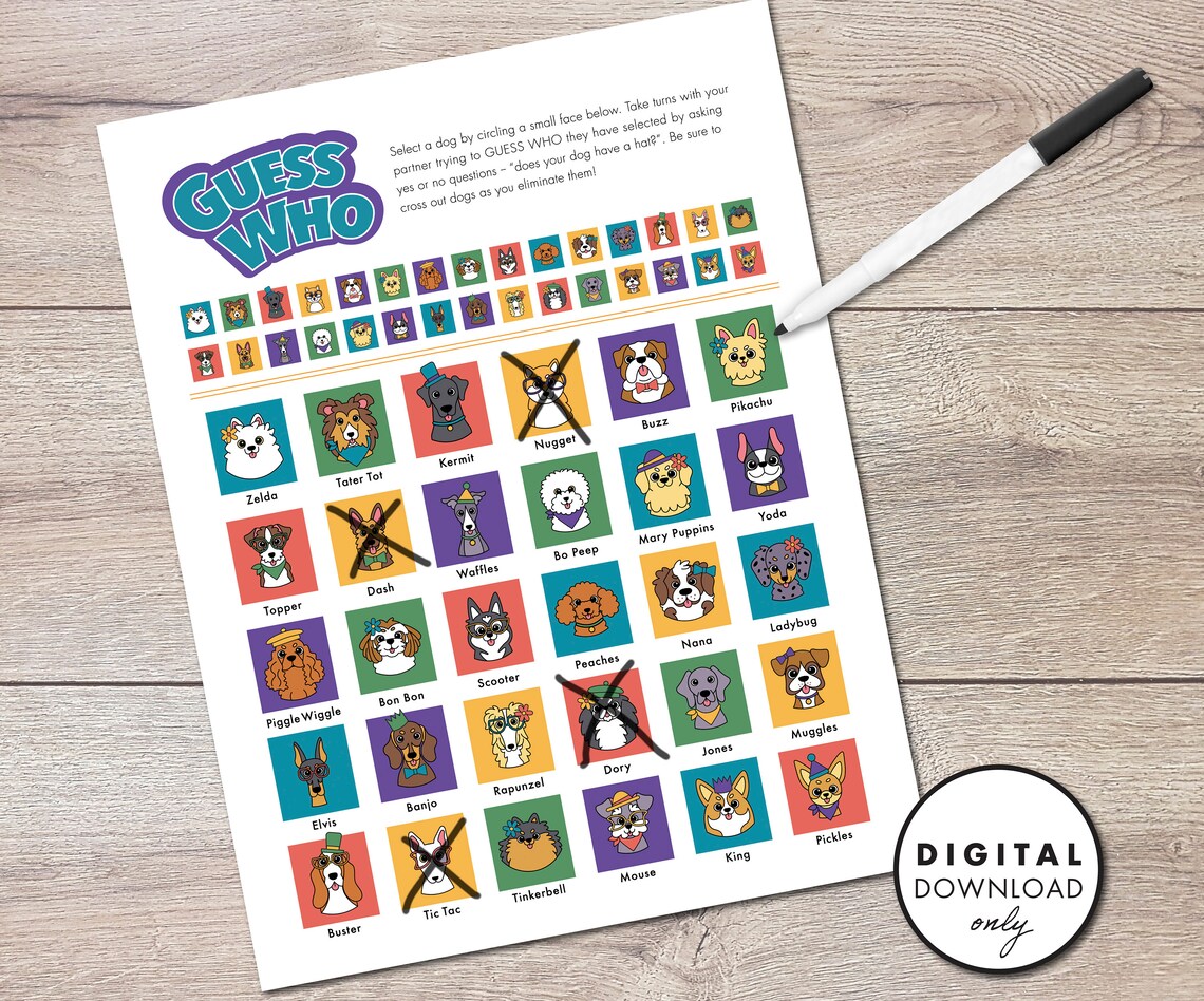 Dog Guess Who Dry Erase Game PRINTABLE Digital Download - Etsy