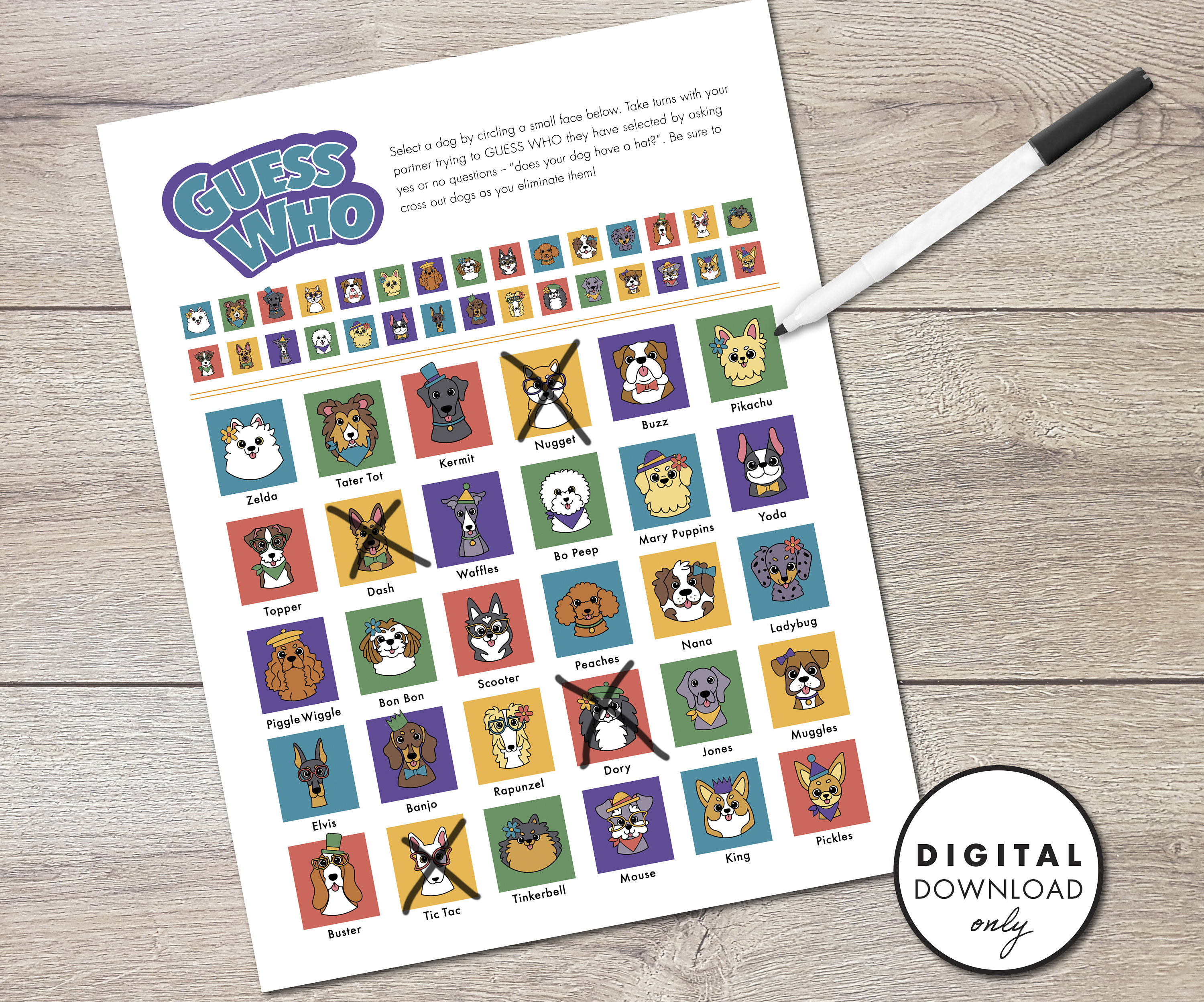 Dog Guess Who Dry Erase Game - PRINTABLE - Digital Download - Etsy