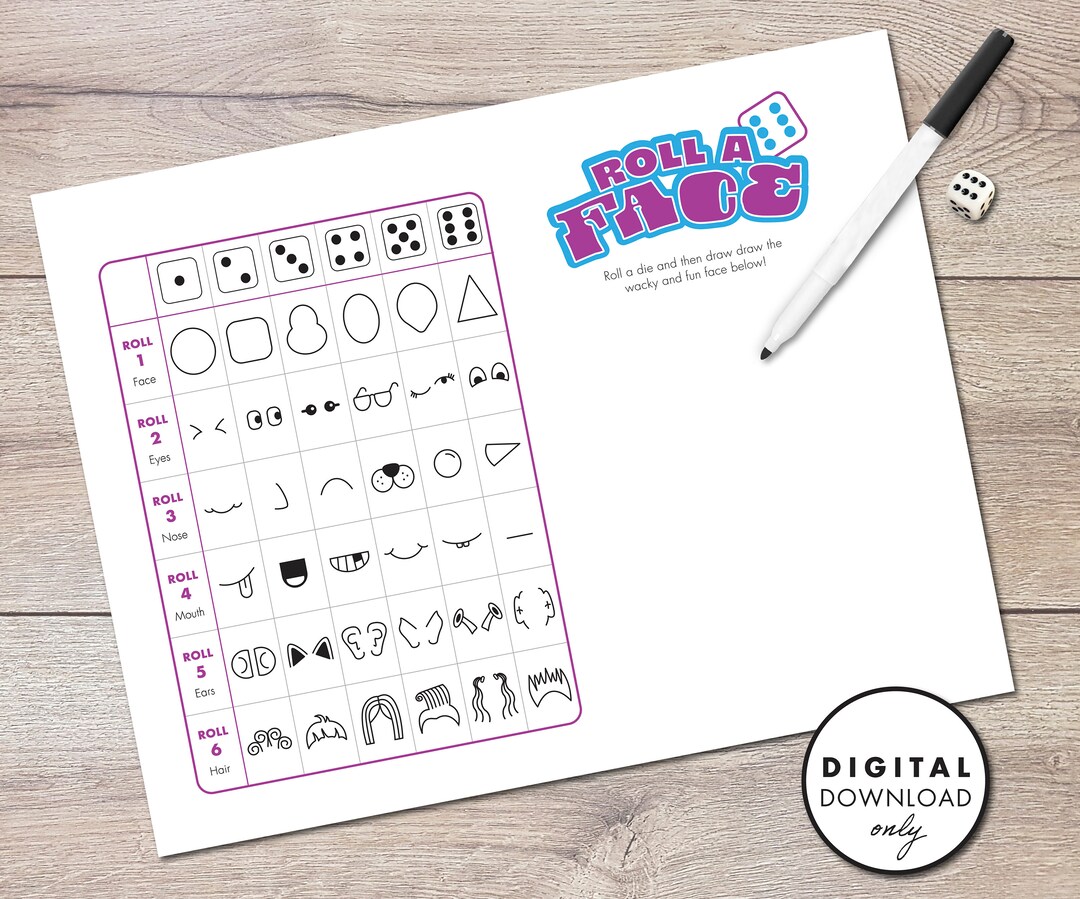 Roll-a-face Dry Erase Game - PRINTABLE - Digital Download - Etsy