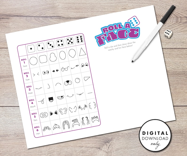 Roll-a-face Dry Erase Game - PRINTABLE - Digital Download - Etsy