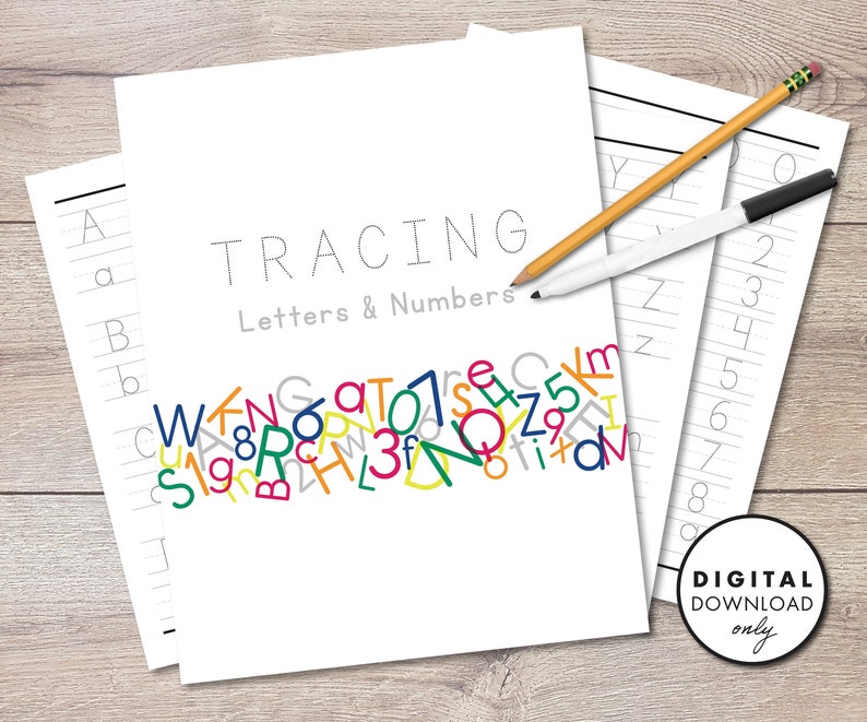 Traceable Letters & Numbers Worksheets - PRINTABLE - Instant Download ...
