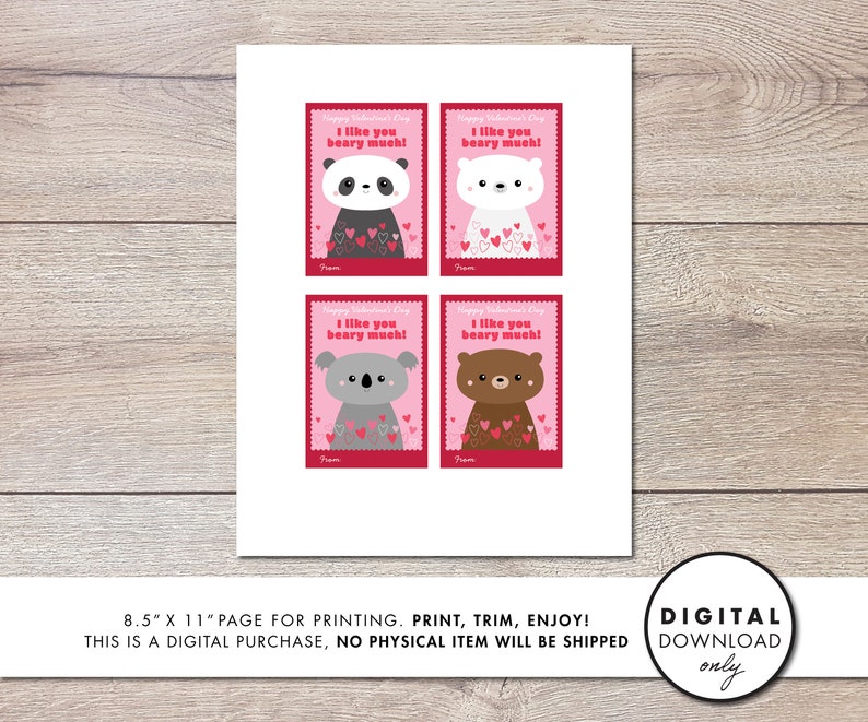 Bear Valentine - PRINTABLE - Instant Download - Etsy