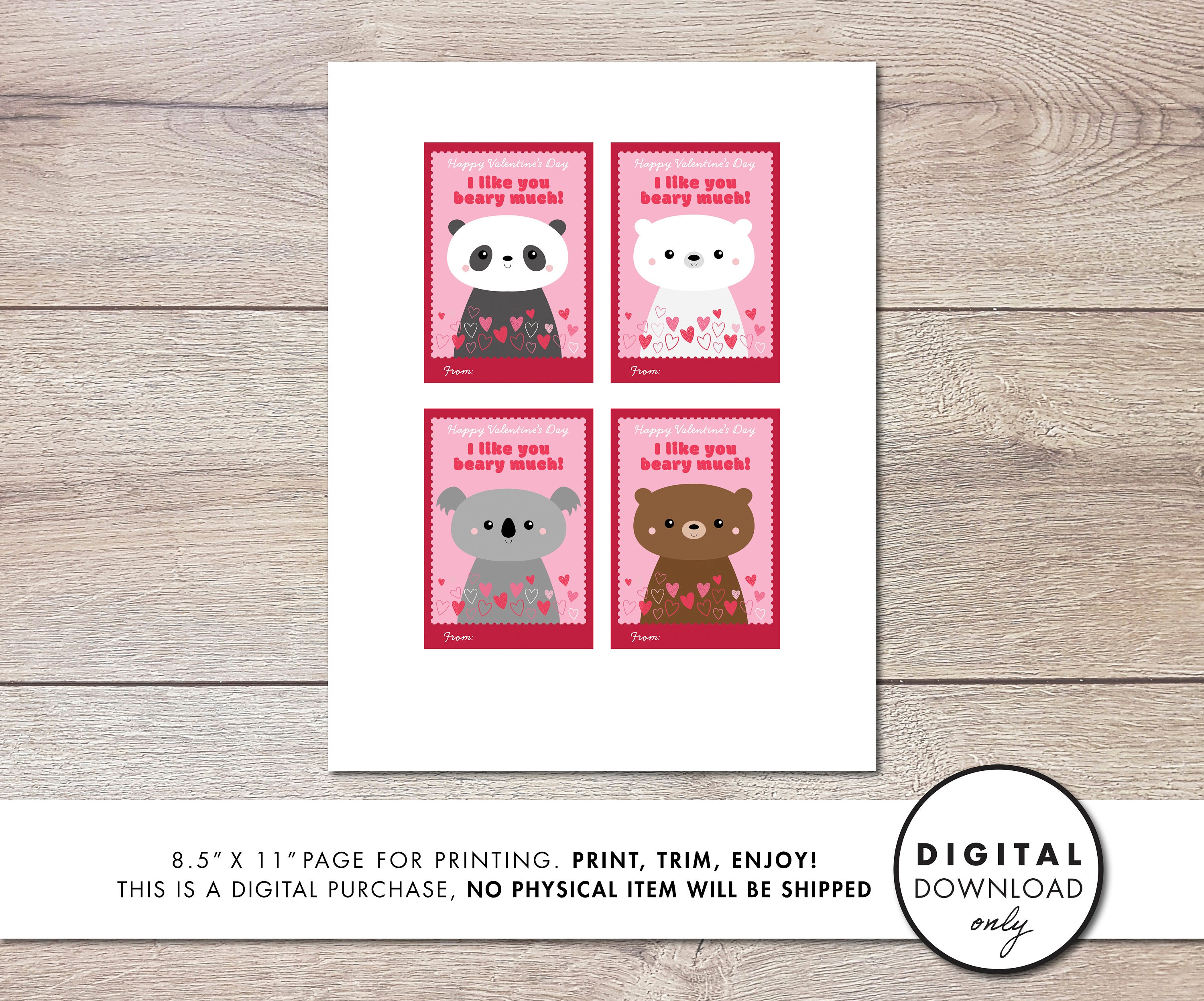 Bear Valentine - PRINTABLE - Instant Download - Etsy