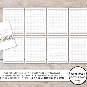Traceable Letters & Numbers Worksheets - PRINTABLE - Instant Download ...