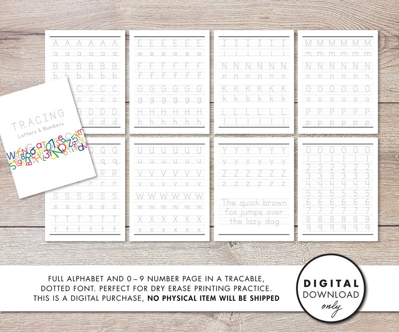 Traceable Letters & Numbers Worksheets PRINTABLE Instant Download - Etsy Traceable Letters & Numbers Worksheets PRINTABLE Instant Download - Etsy