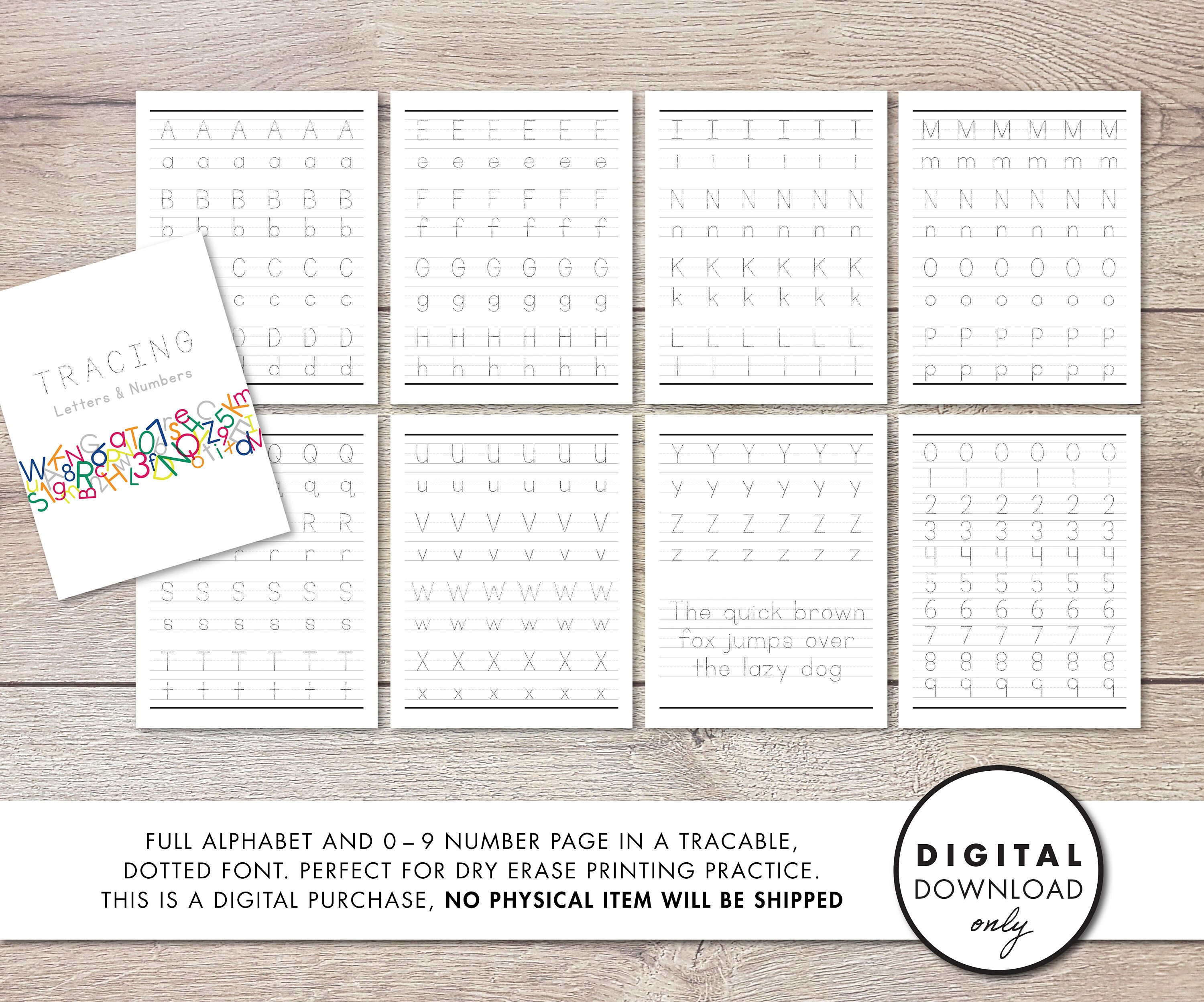 Traceable Letters & Numbers Worksheets PRINTABLE Instant Download - Etsy