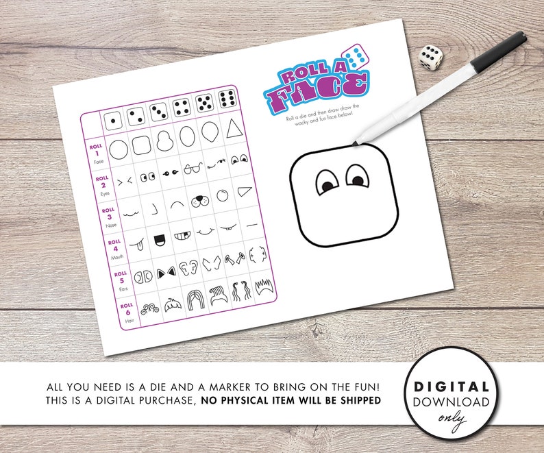 Roll-a-face Dry Erase Game - PRINTABLE - Digital Download - Etsy