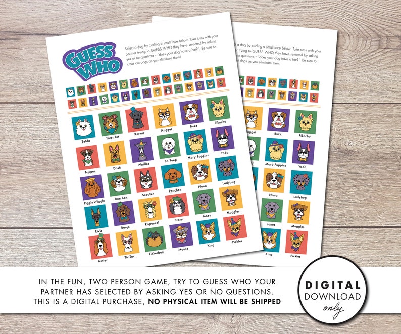 Dog Guess Who Dry Erase Game - PRINTABLE - Digital Download - Etsy