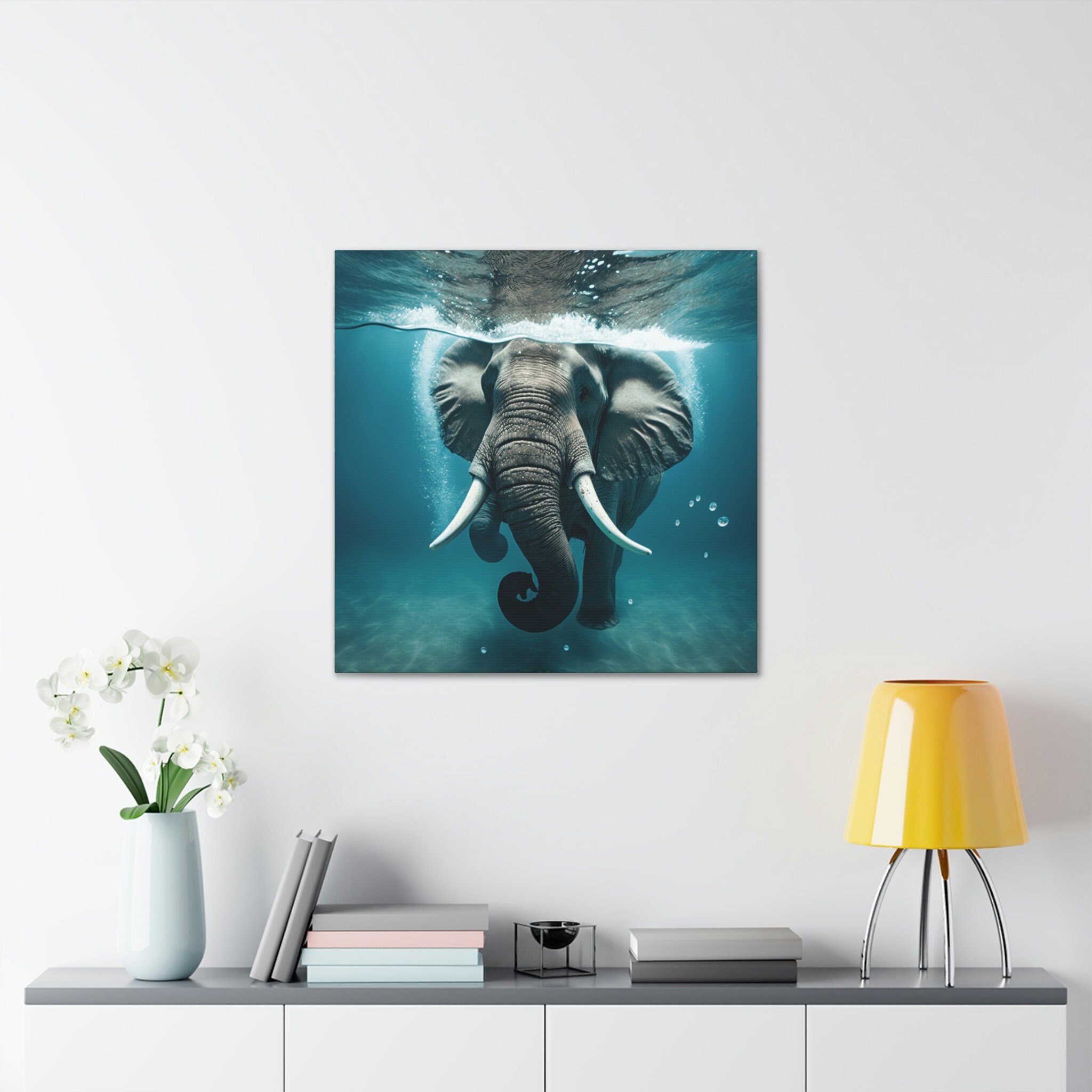 CANVAS ART Elephant Swimming Underwater African Elephant Art Elephant ...
