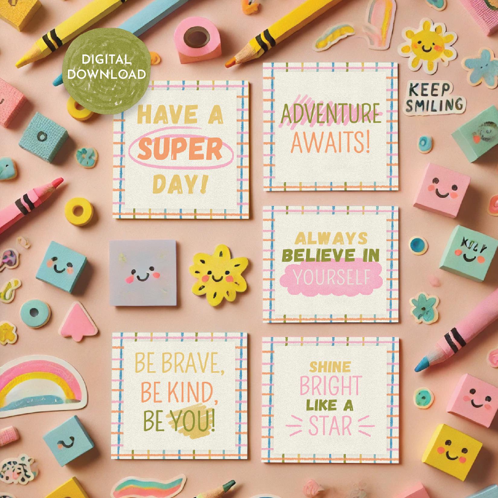 Kid Lunchbox Notes, Printable, Back to School, - Etsy