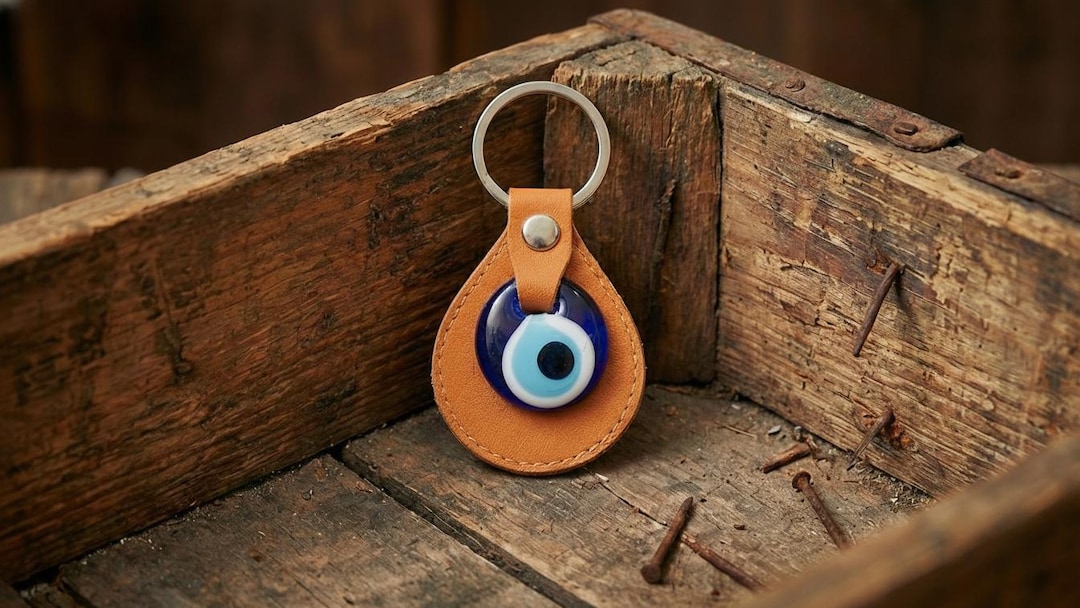 Blue Evil Eye Keychain, Leather Keychain, Bag Charm, Lucky Evil Eye Key ...