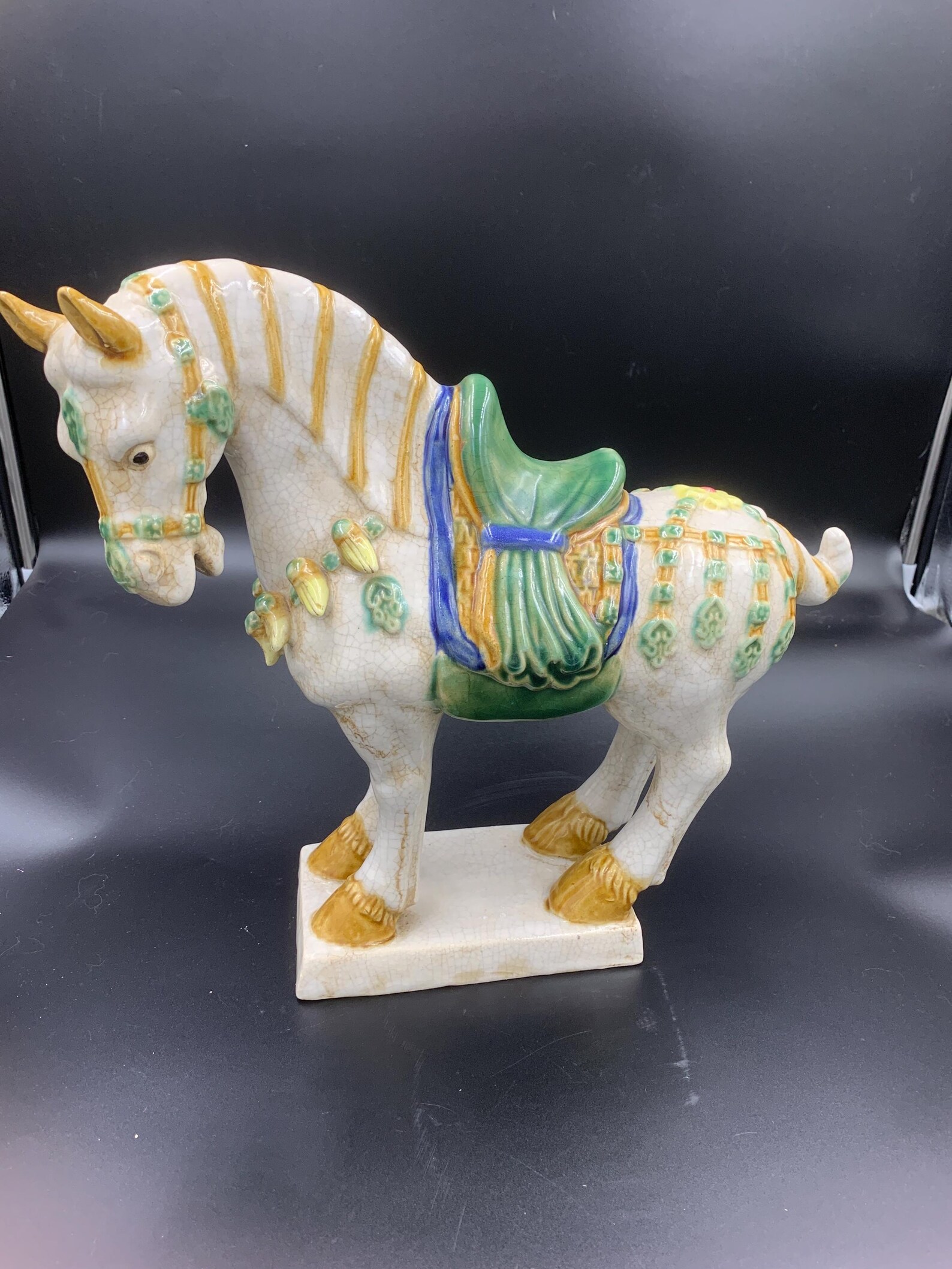 Large and Heavy Vintage Chinese Tang Horse Statue - Crackle Glaze 13.5 ...