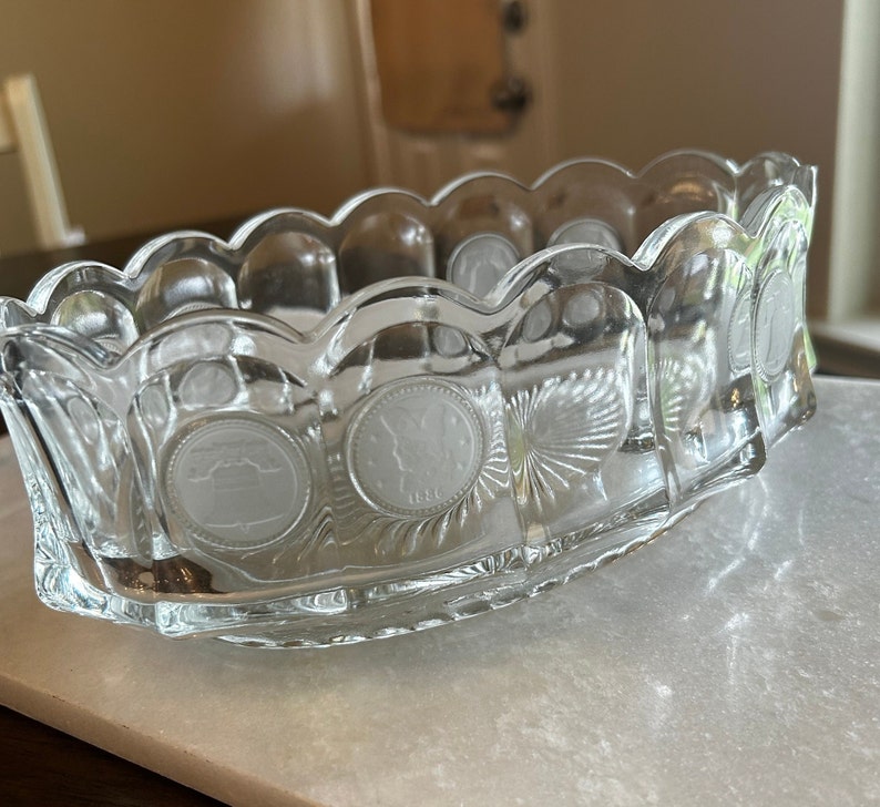 Fostoria Coin Crystal Glass Liberty Bell Scallopped Oval Bowl - Etsy
