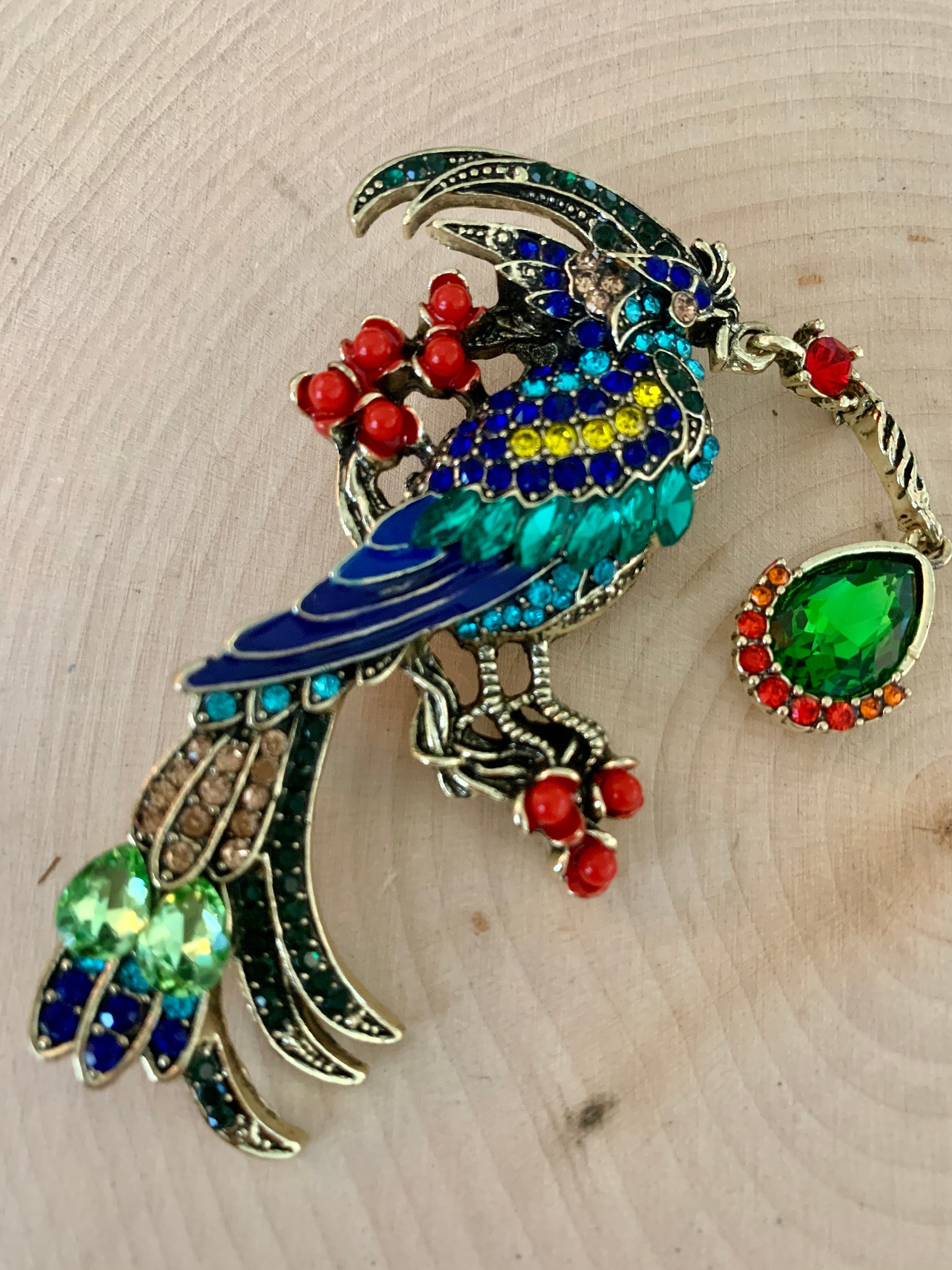 Multicolor Rhinestone Phoenix Bird Brooch Fashion Antique Gold Tone ...
