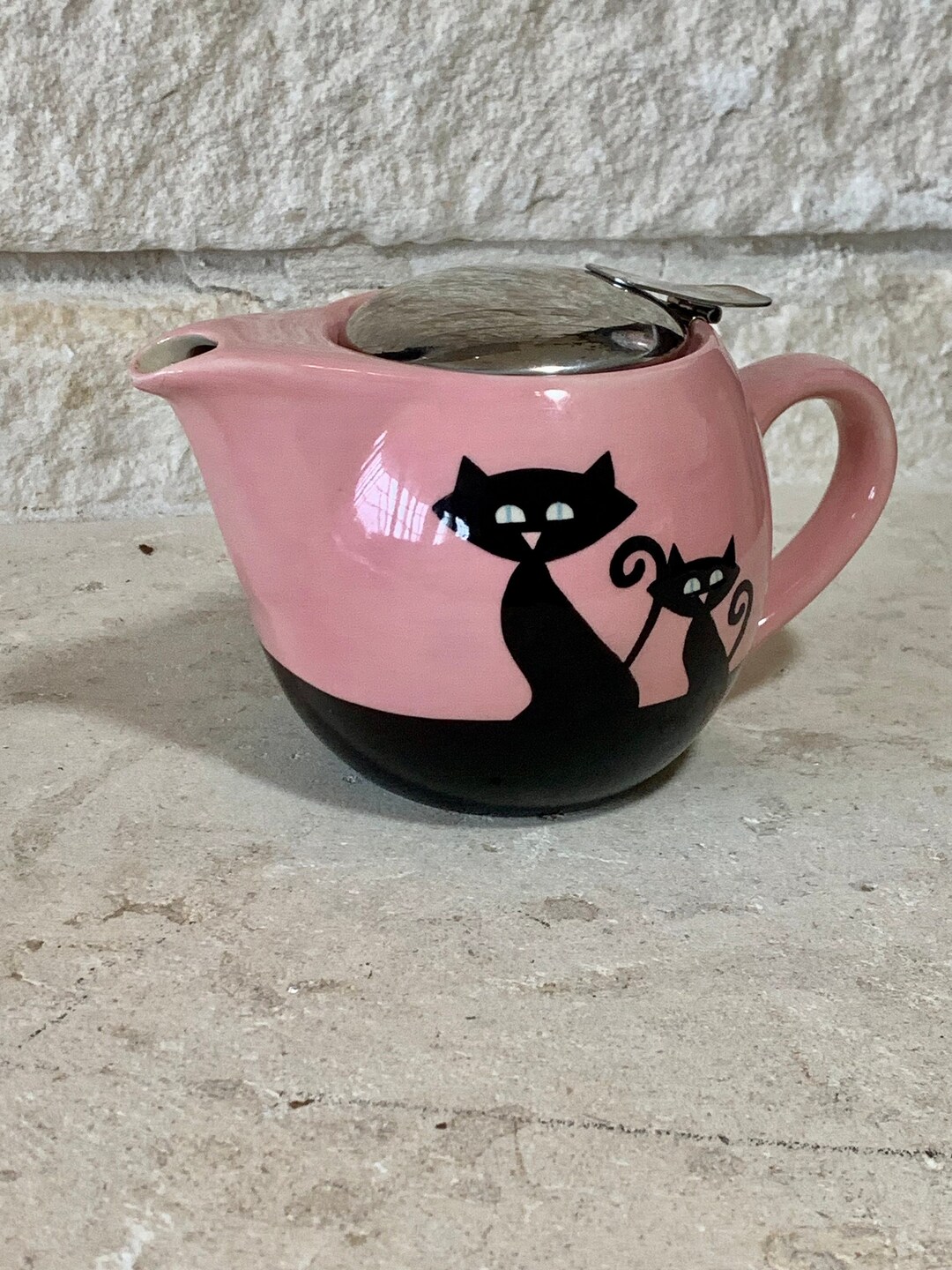 Huesnbrews Black Cat Pink Ceramic Teapot With Strainer See Photos ...