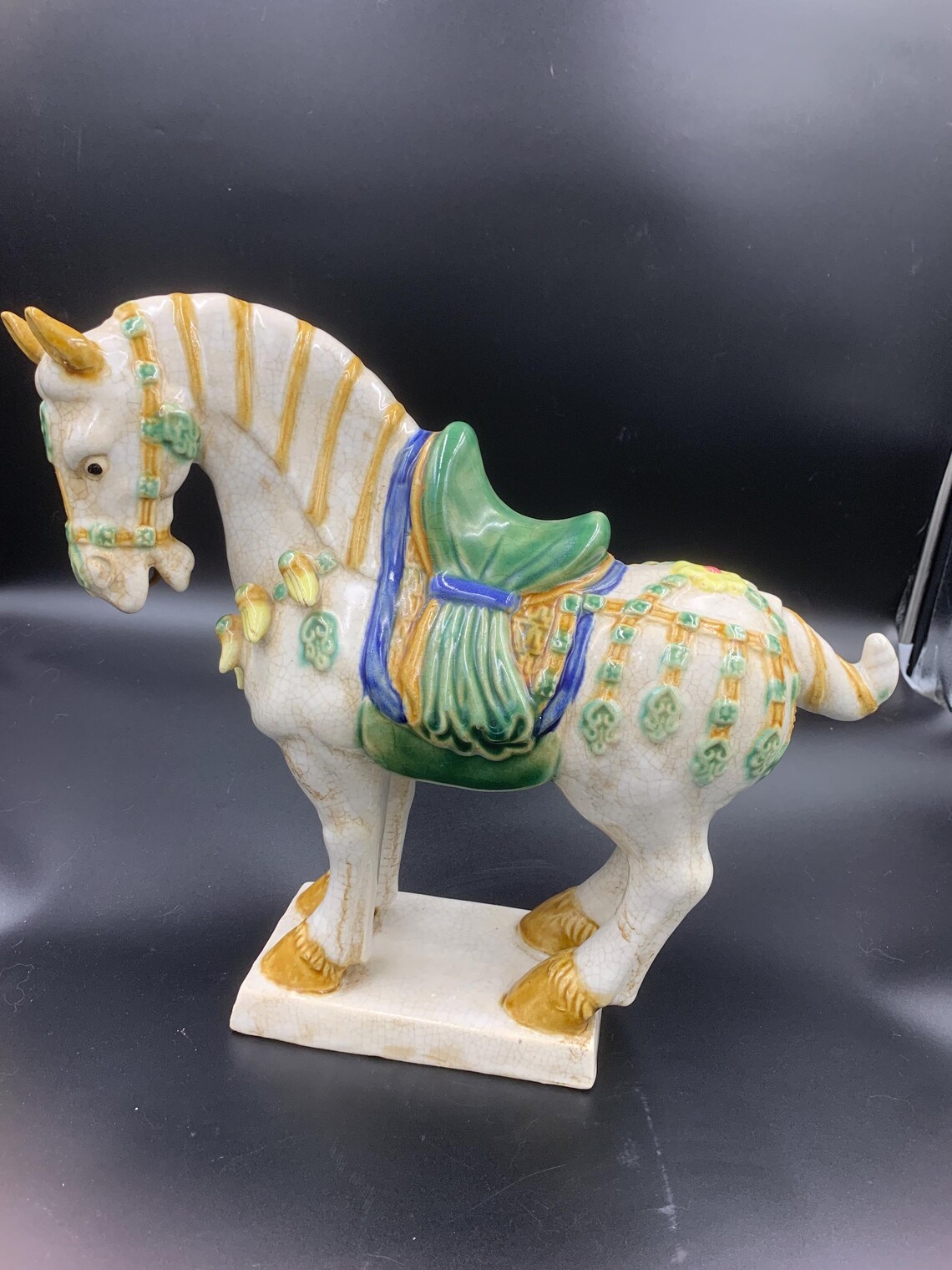 Large and Heavy Vintage Chinese Tang Horse Statue - Crackle Glaze 13.5 ...