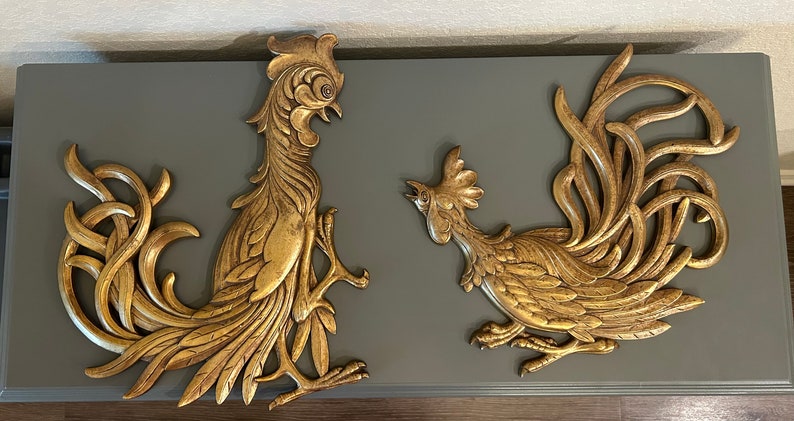 Syroco Gold Roosters Set of 2 Vintage Rooster Chickens Vintage Gold ...